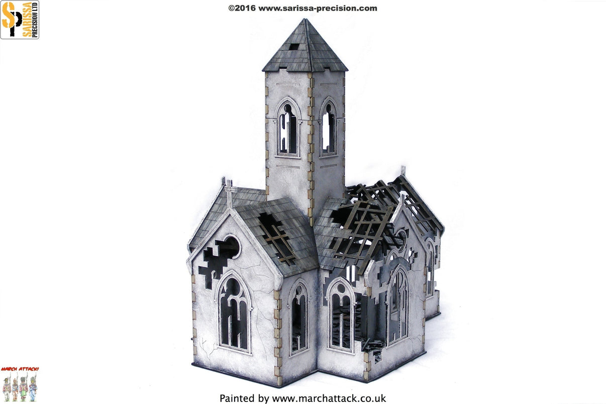 Destroyed Village Church - World War Europe MDF Scenery – em4miniatures