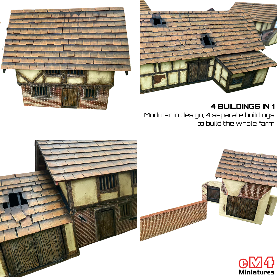 Walled farm - fully painted 5 piece resin scenery set – em4miniatures