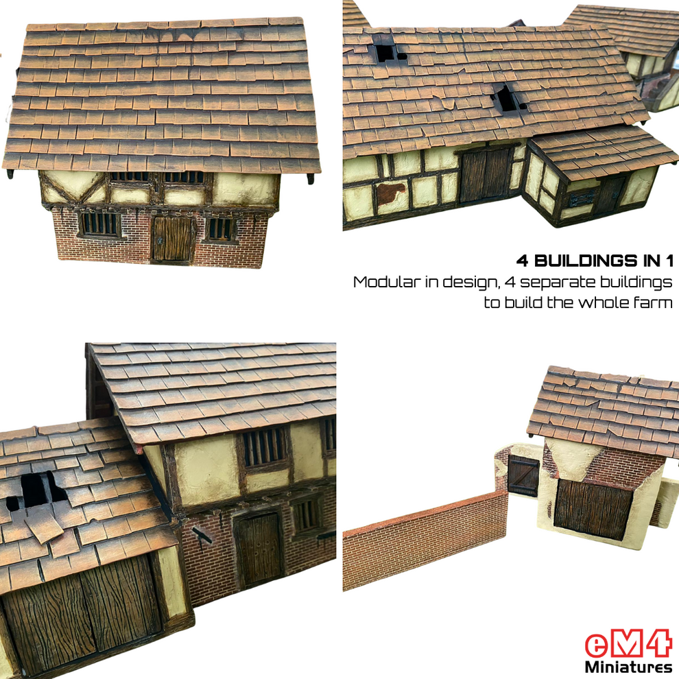 Walled farm - fully painted 5 piece resin scenery set – em4miniatures